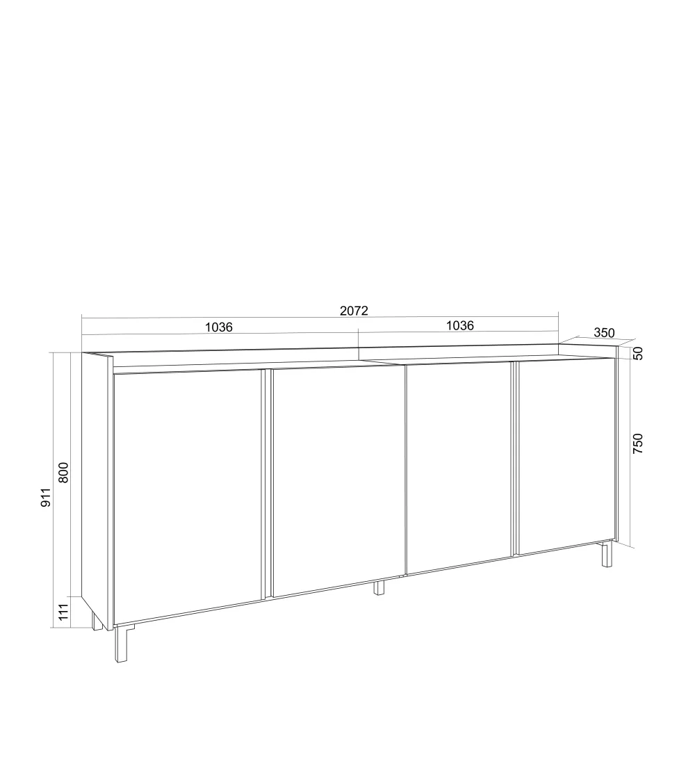 Buffet 4 portes chêne et noir 207x35x91cm